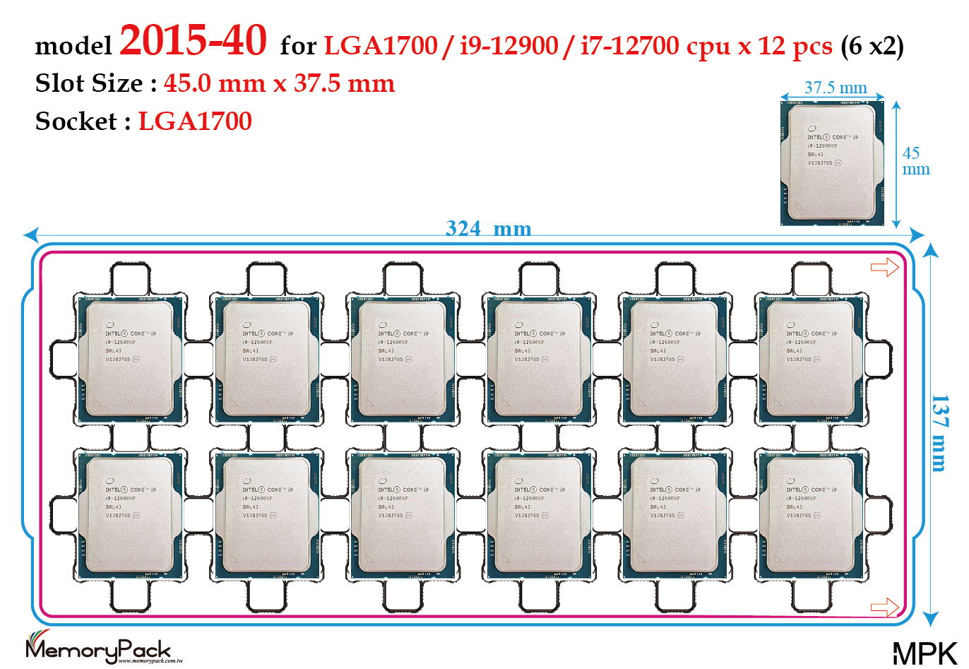 45x37.5 500706266 cpu tray Intel 45.0 mm x 37.5 mm LGA1700 i9-12900 i7 ...