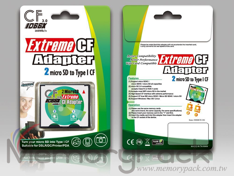 MPK2MSDCFA3.0 2 microSD to CF type I 3.0 1066X adapter reader converter ...