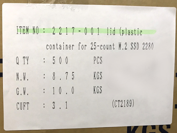 MPK2217 M2 2280 SSD esd plastic box packaging container tray memorypack