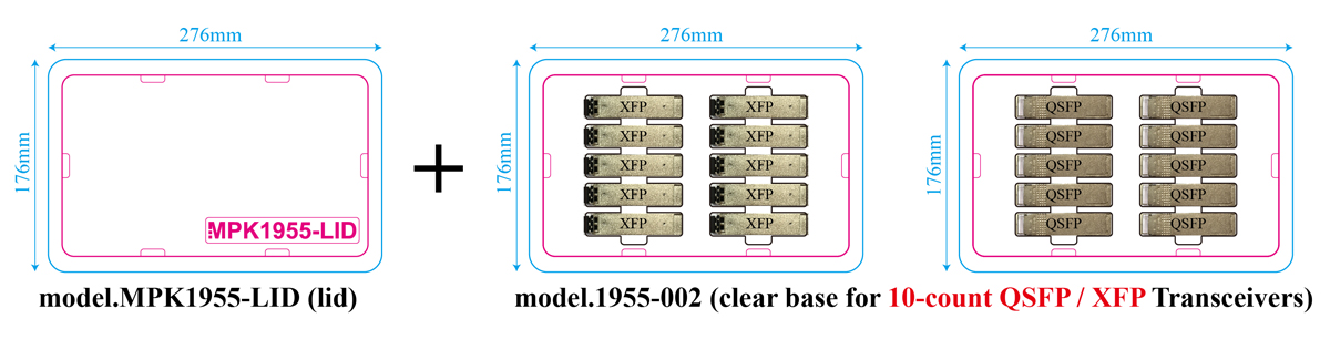 10-count QSFP XFP clamshell tray packaging plastic box 1955