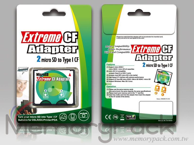 2 micro sd to cf adapter reader 2MSDCF-c01